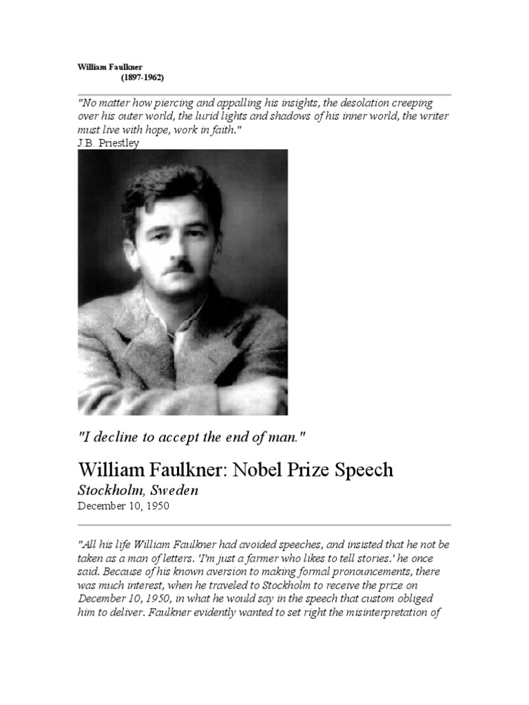 William Faulkner Nobel Prize Acceptance Speech | PDF | William Faulkner