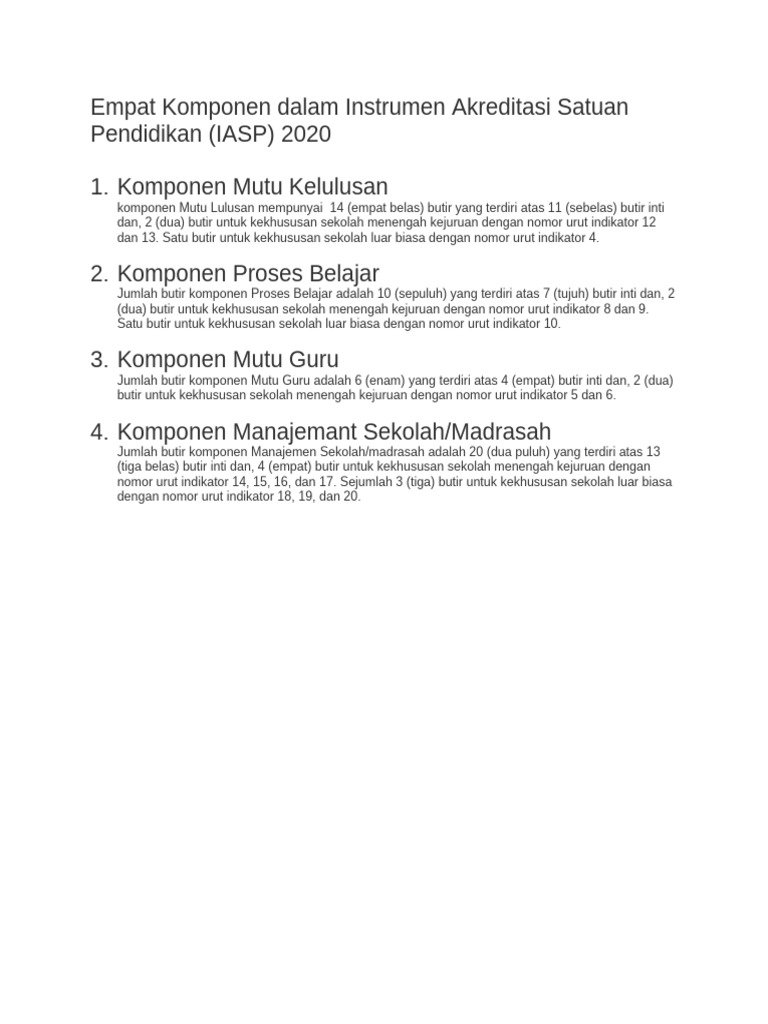 Komponen Akreditasi Satuan Pendidikan 2020 | PDF