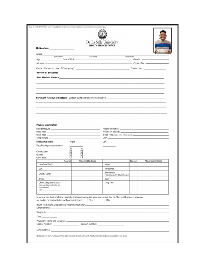 Medical Exam Form | PDF