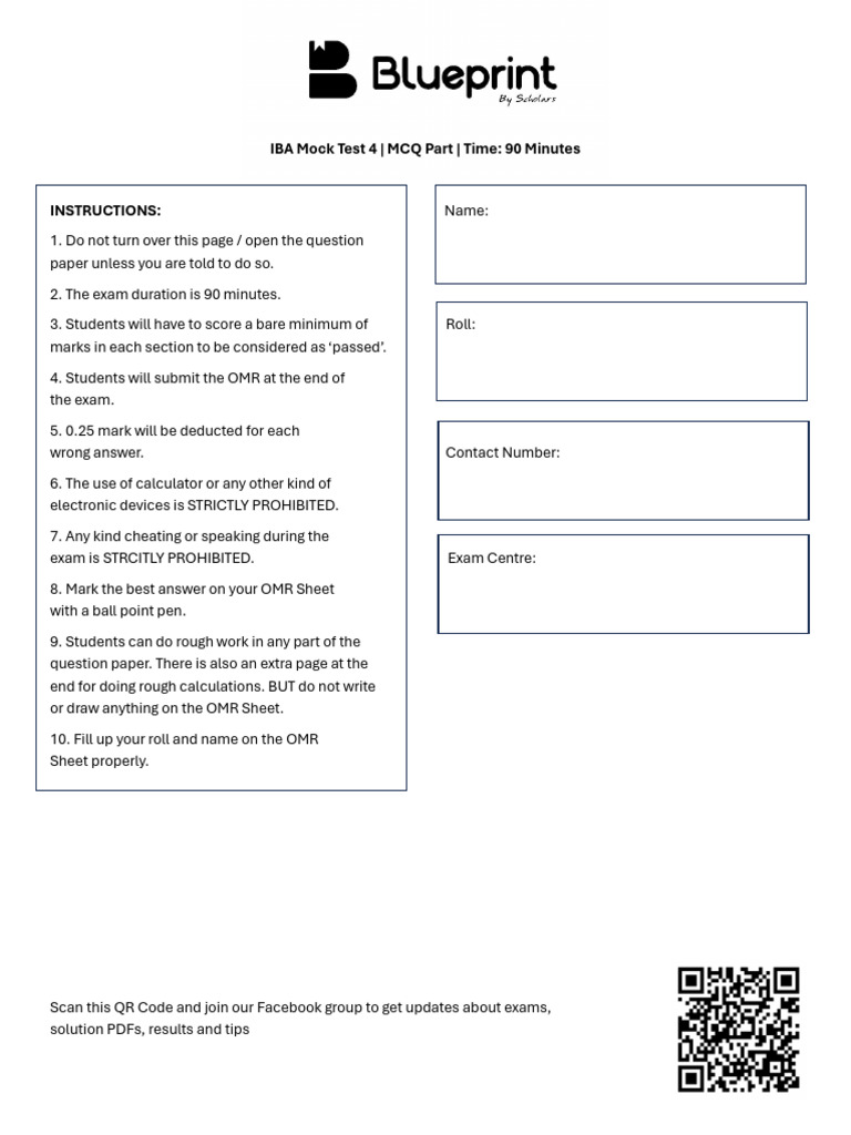 Iba Mock 4 MCQ Question Paper | PDF | Pricing | Aphasia