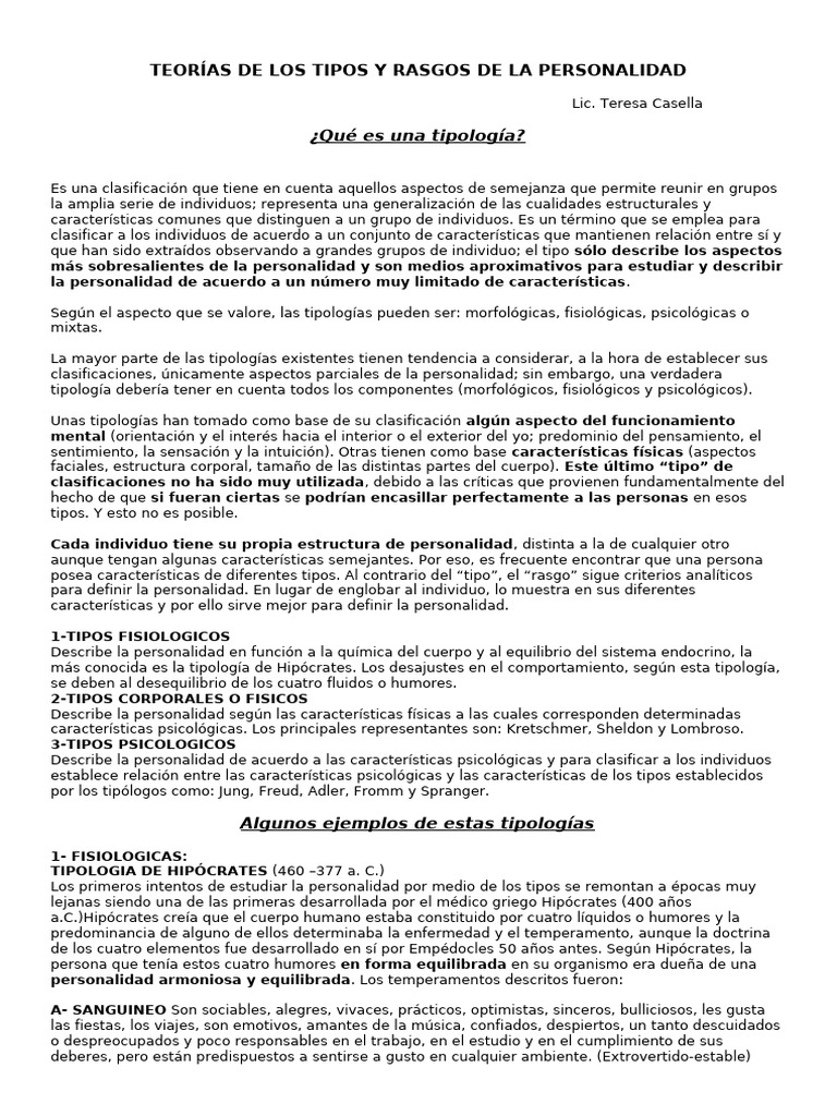 2-Teorias de Los Tipos y Rasgos de La Personalidad 1 | PDF | Las ...