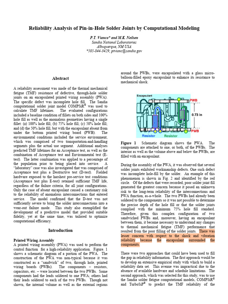 Reliability Analysis of Pin-in-Hole Solder Joints by Computational Modeling | PDF | Printed ...