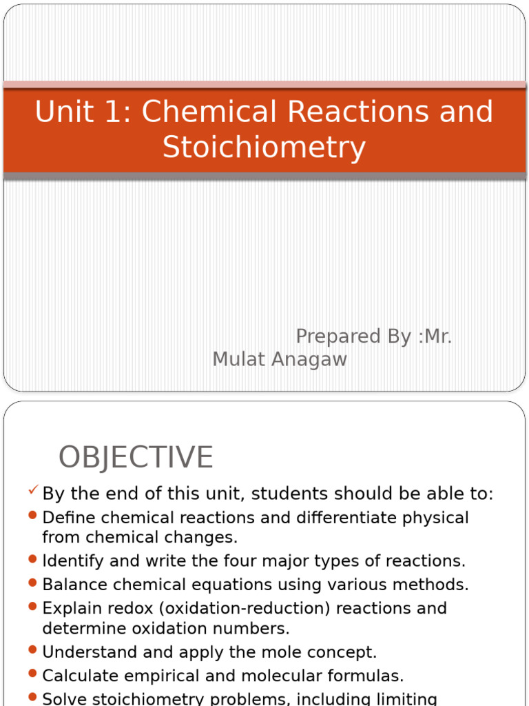 Chemical Reactions and Stoichiometry Guide | PDF | Redox | Mole (Unit)