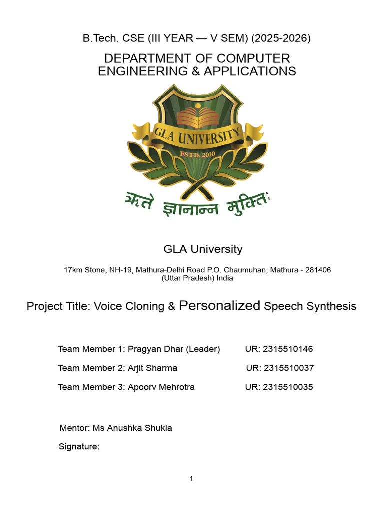 Project Synopsis - Voice Cloning & Personalized Speech Synthesis | PDF | Speech Synthesis ...
