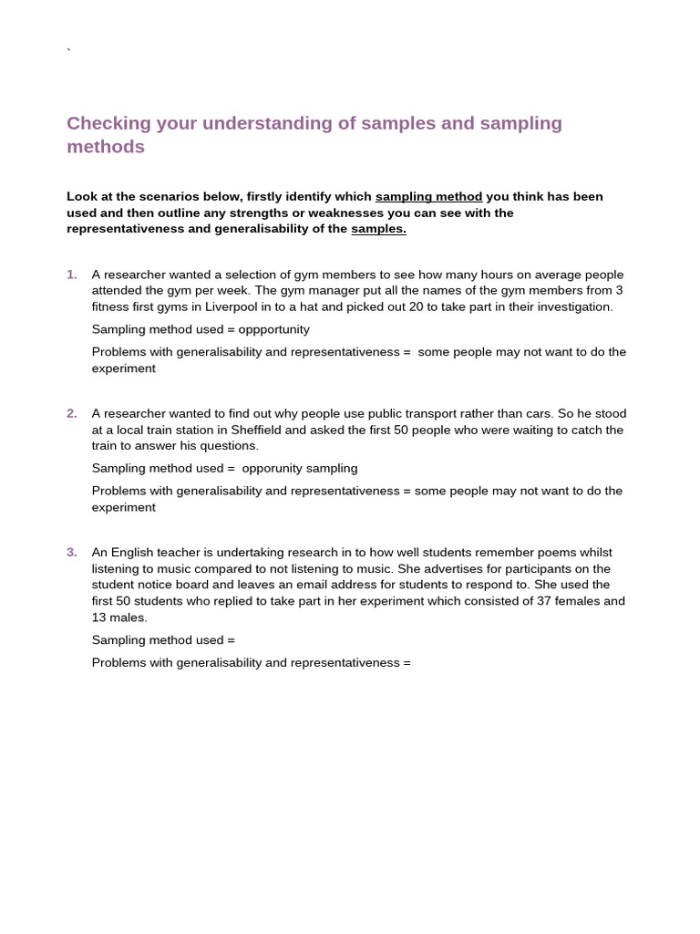 Sampling Knowledge Check Activity | PDF | Sampling (Statistics)