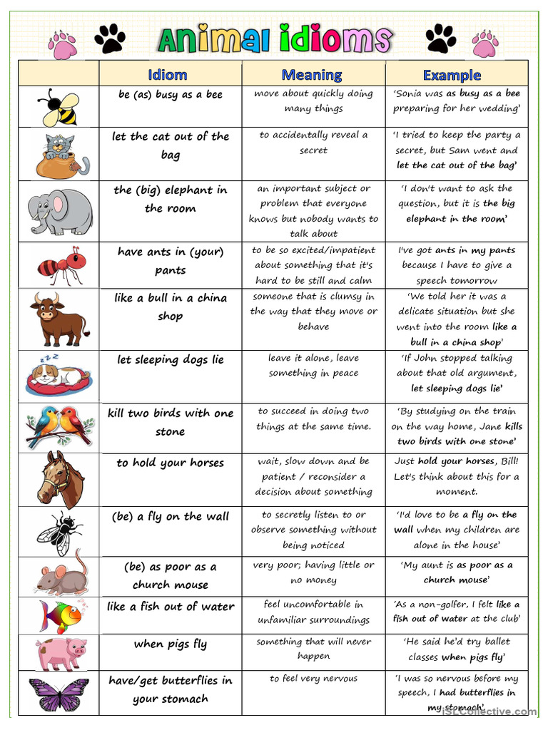 ANIMAL IDIOMS (Examples and Practice) | PDF