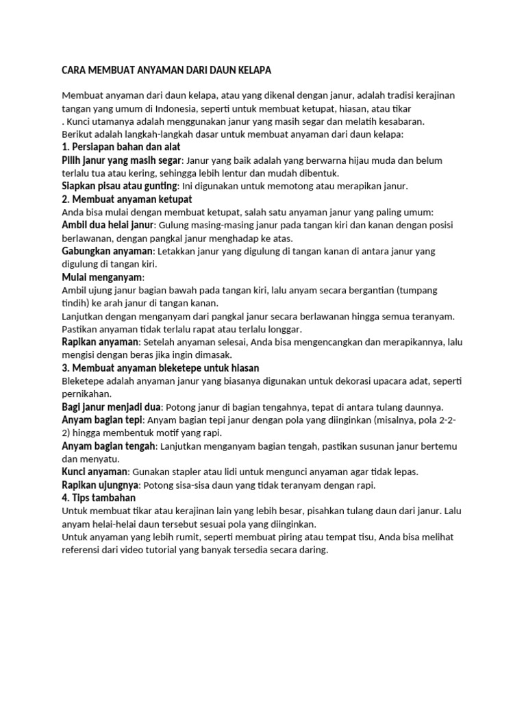 Panduan Anyaman Daun Kelapa Janur | PDF