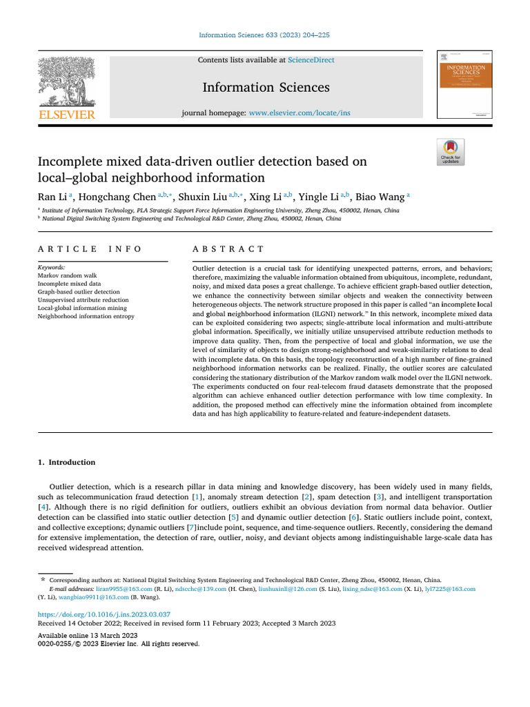 Incomplete Mixed Data-Driven Outlier Detection Based On Local-Global Neighborhood Information ...