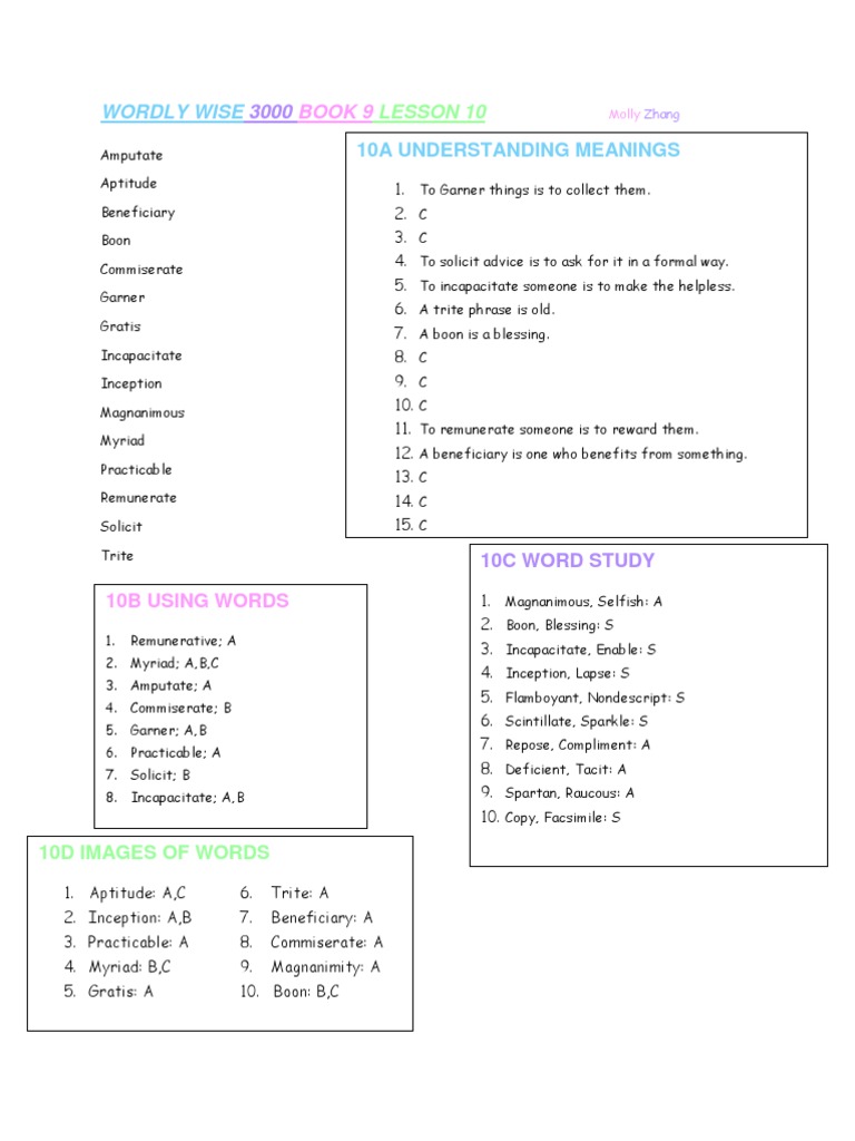 Wordly Wise 3000 Book 9 Lesson 10 Molly Zhang | PDF | Self-Improvement