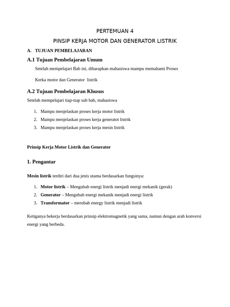 Prinsip Kerja Motor dan Generator Listrik | PDF