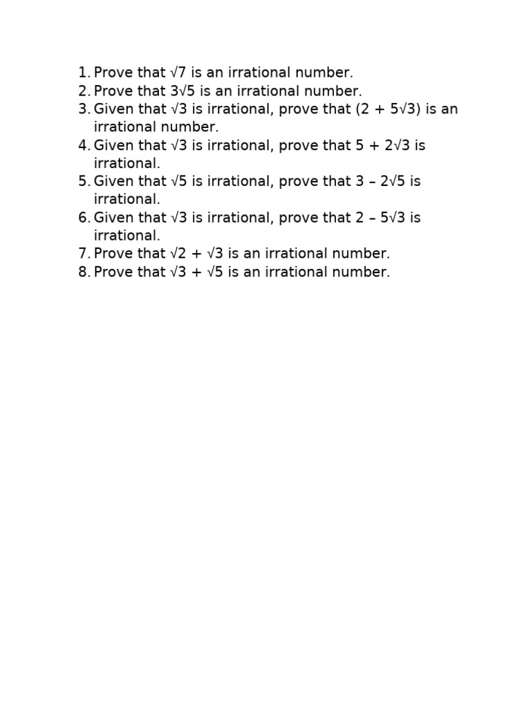 Proof of Irrational Numbers - Real No 04 | PDF