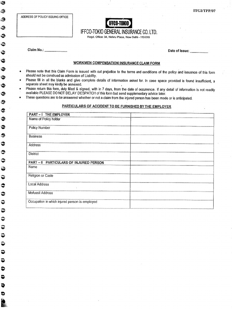 WC Claims Form | PDF