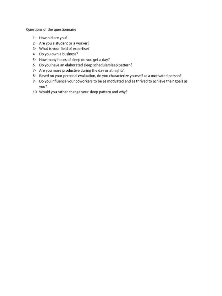 Questionaire Project | PDF