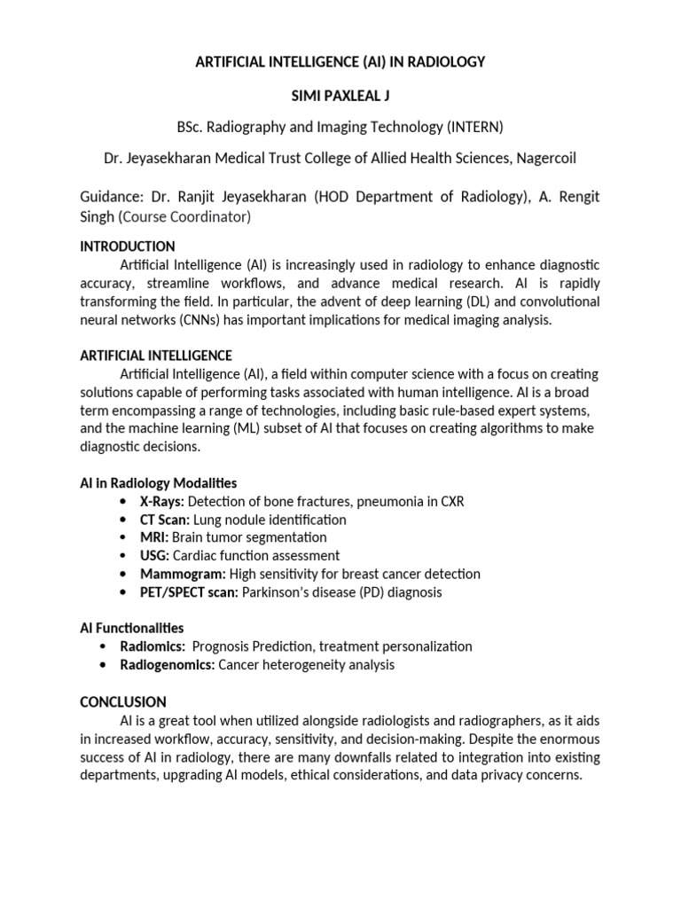 Ai in Radiology Abstract - Simi | PDF