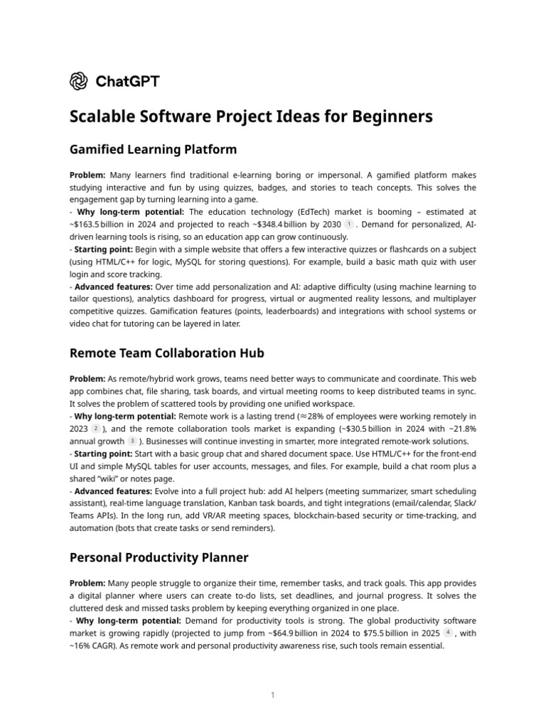 Scalable Software Project Ideas For Beginners | PDF | Educational ...