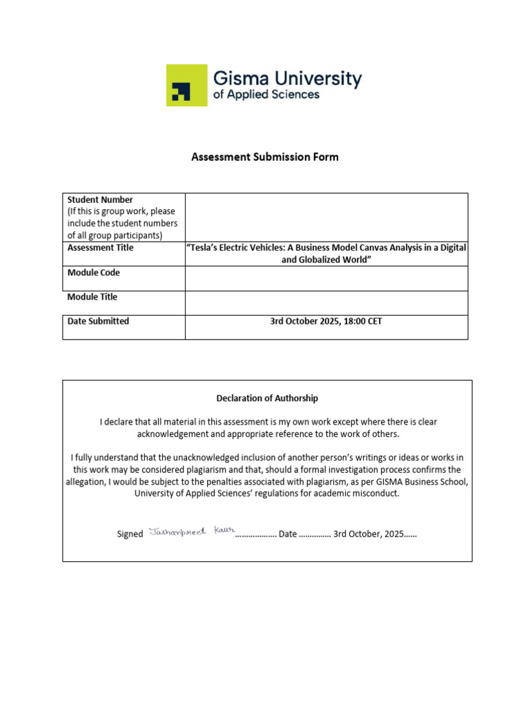 Assessment Submission Form GENERAL | PDF