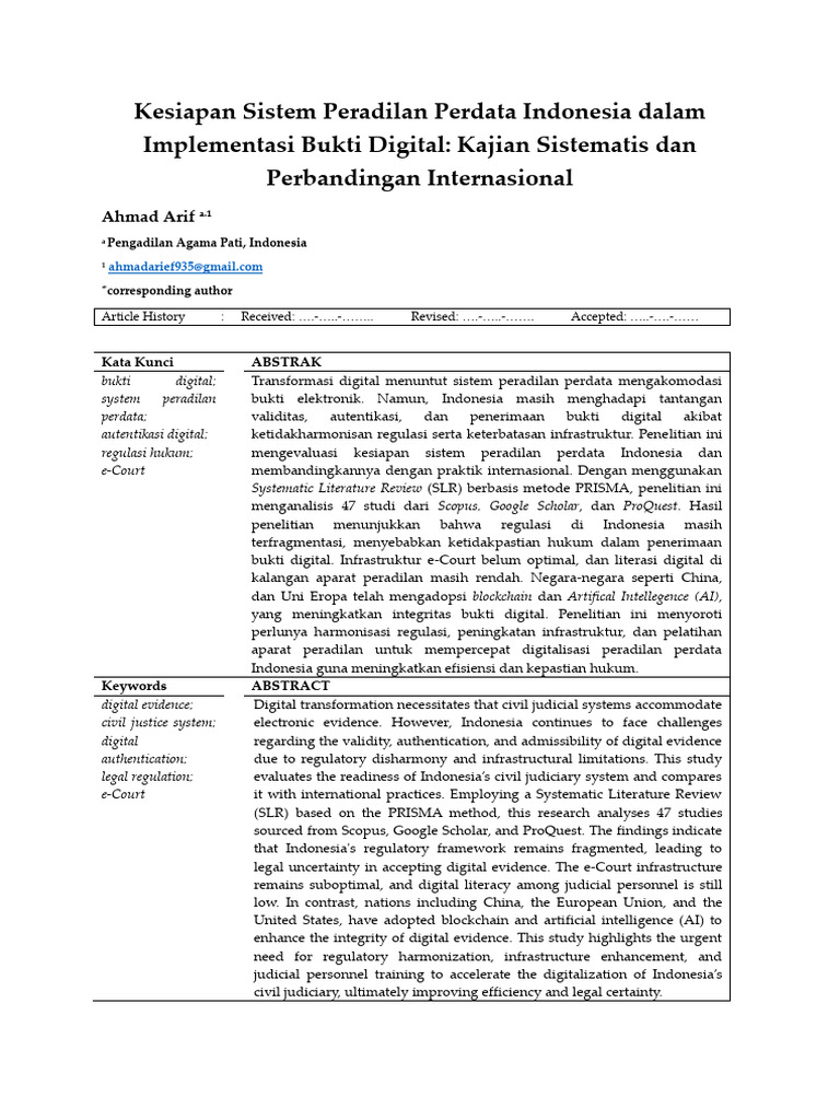 Kesiapan Sistem Peradilan Perdata Indonesia Dalam Implementasi Bukti ...