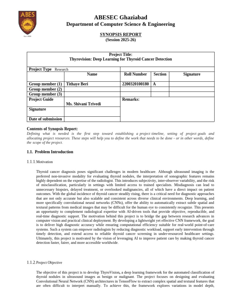 Synopsis Thyrovision | PDF | Deep Learning | Medical Imaging