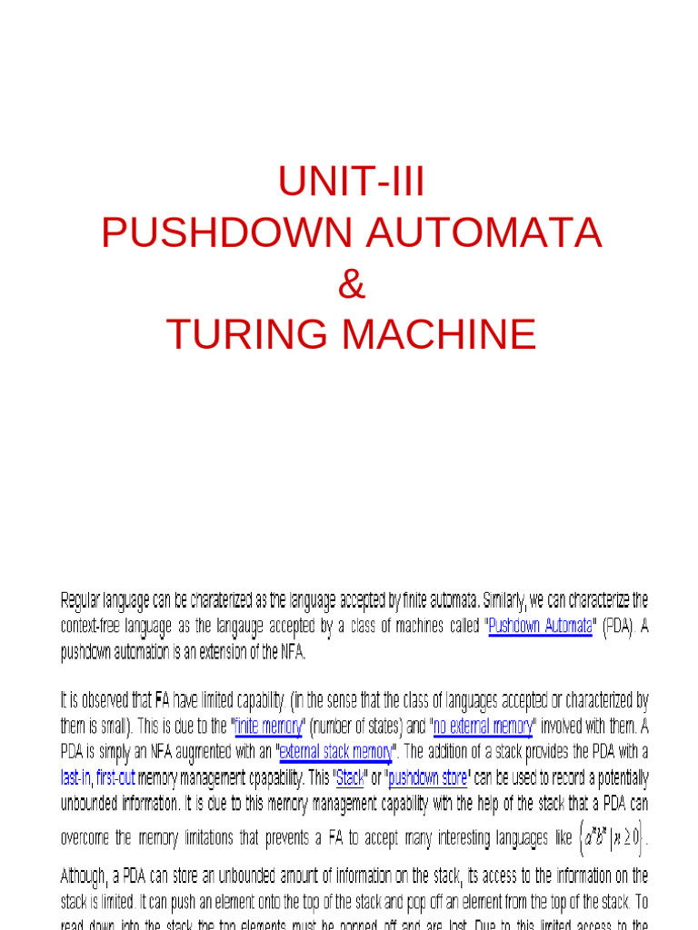 Unit-3 Atcd Pushdown Automata TM | PDF | Formal Methods | Computer Science