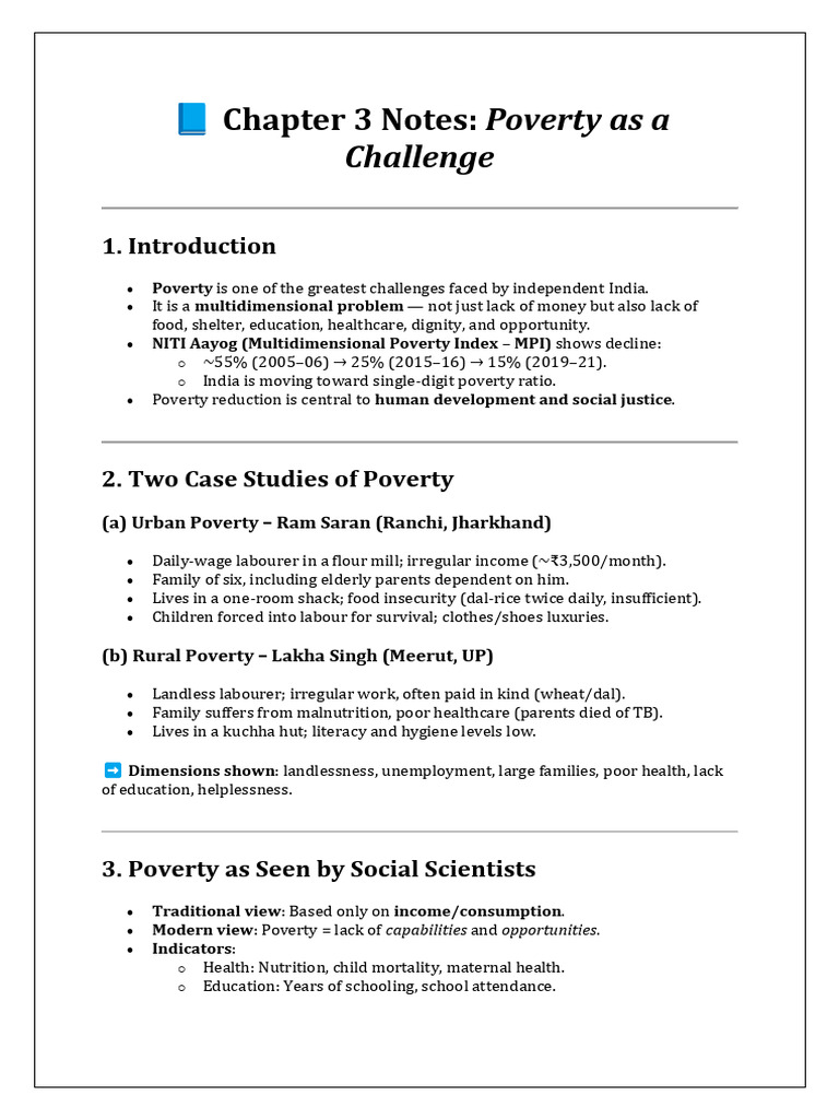 Chapter 3 Notes - Poverty As A Challenge | PDF | Poverty | Poverty ...