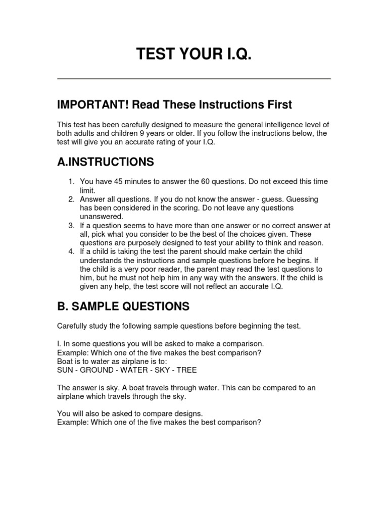 Iq Test | PDF | Intelligence Quotient | Nature