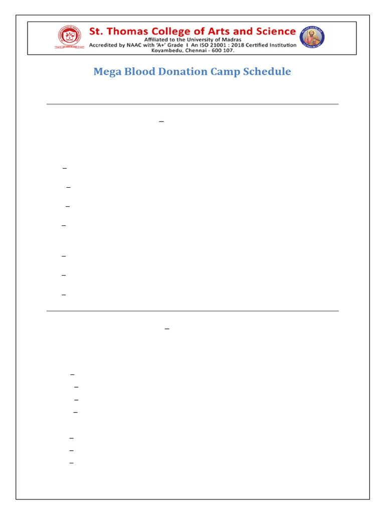 Mega Blood Donation Camp Schedule | PDF