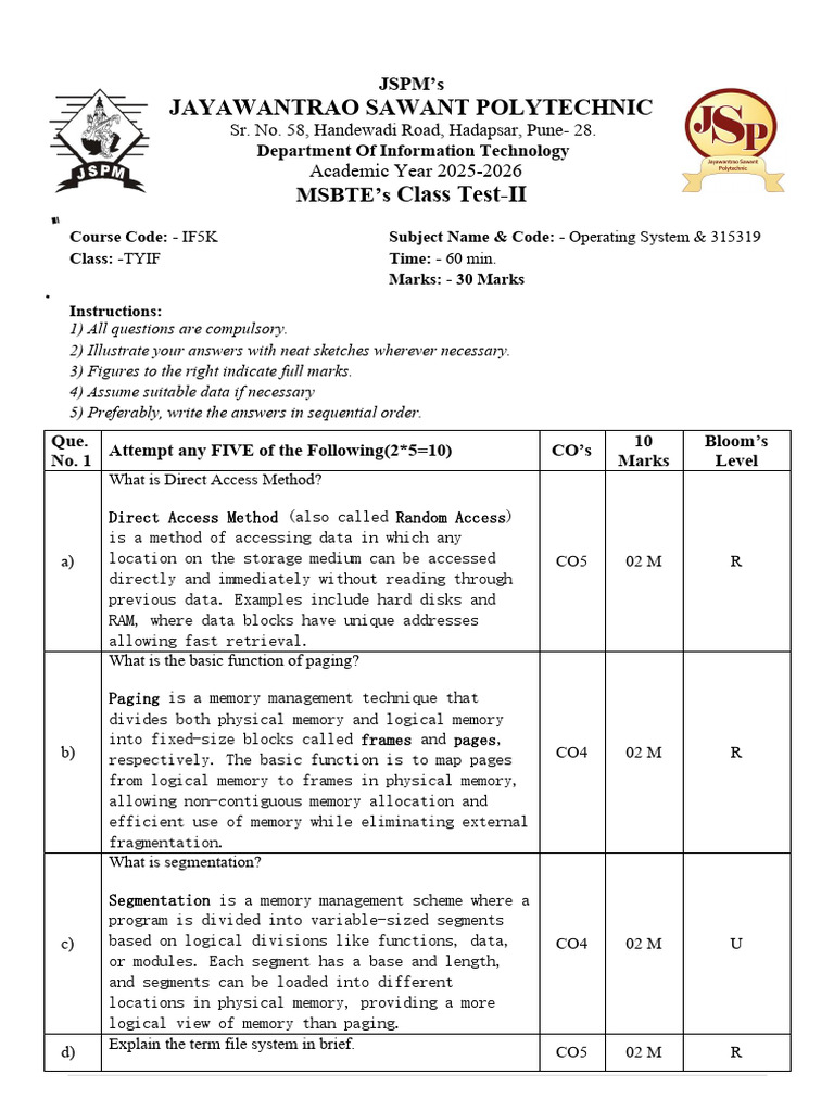 OSY - SWT 2 - A - Model Answer | PDF | Computer Data Storage | Computer File