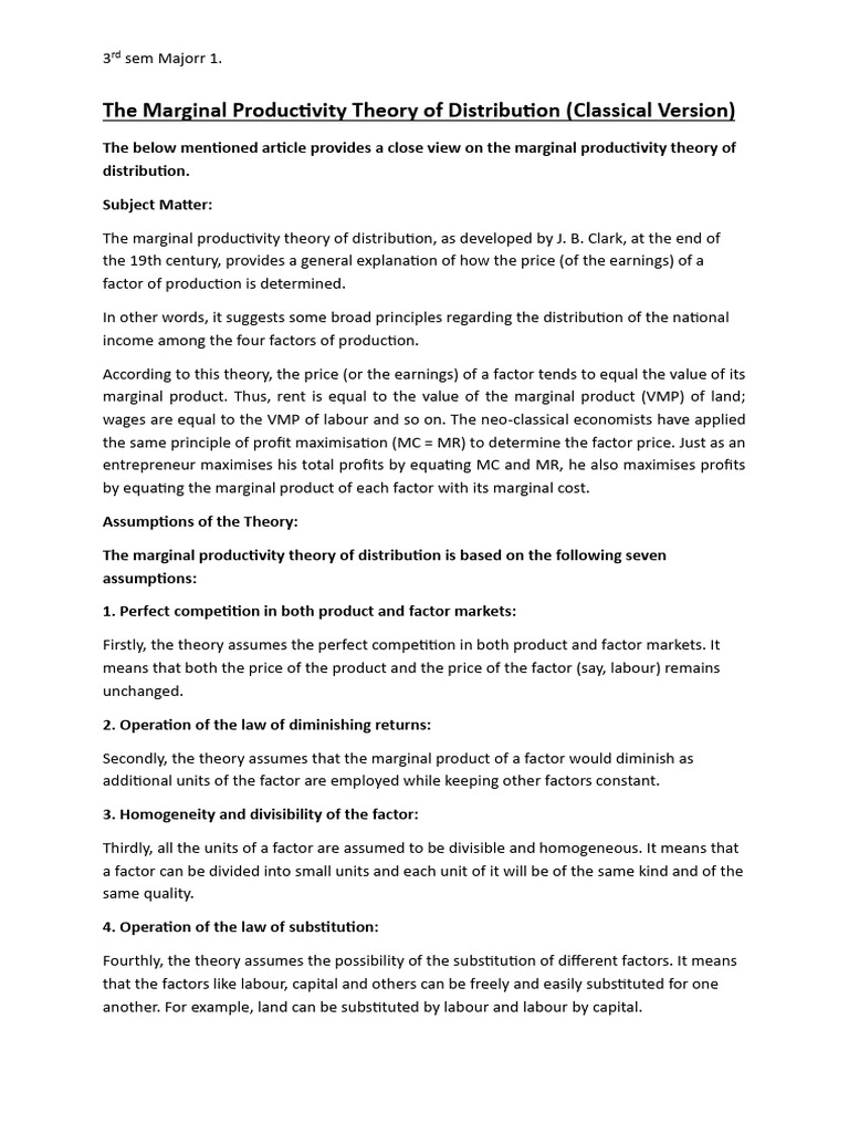 Marginal Productivity Theory Explained | PDF | Labour Economics ...