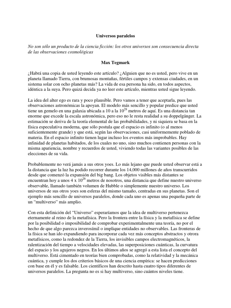 Tegmar Max - Universos Paralelos | PDF | Multiverso | Universo