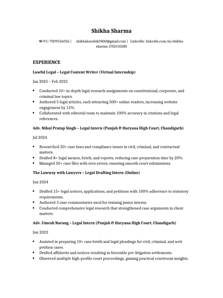 Shikha Sharma ATS Resume | PDF | Justice | Crime & Violence