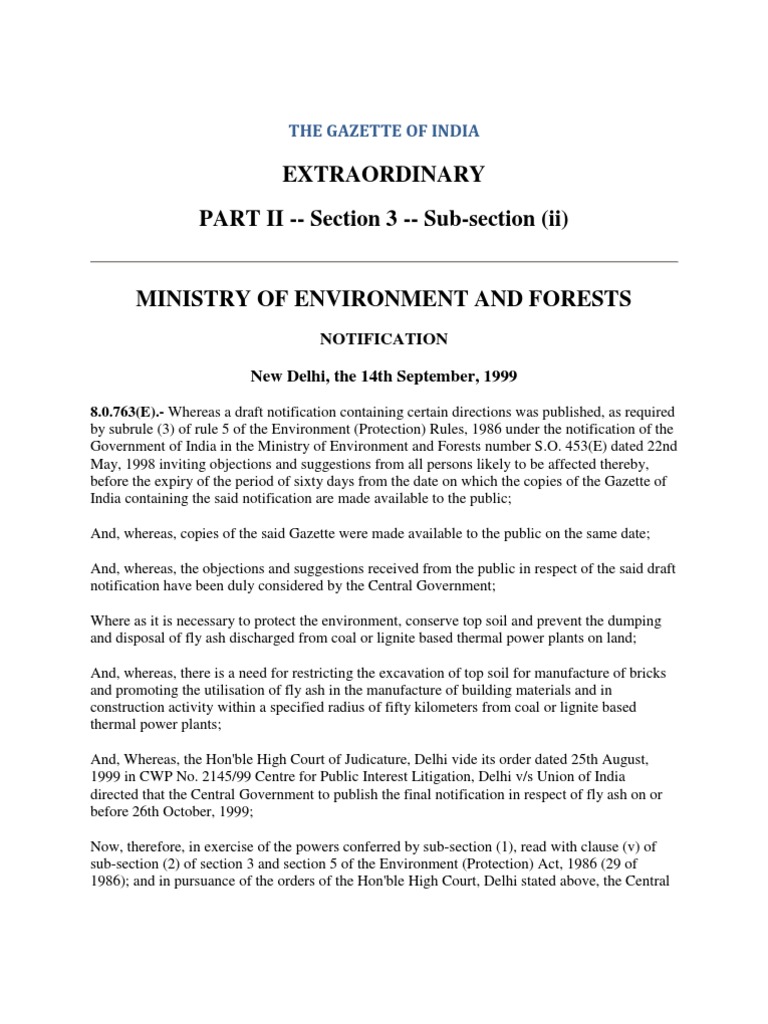 The Gazette of India Part-II Section 3, 14.sep.1999 | PDF | Fly Ash | Coal