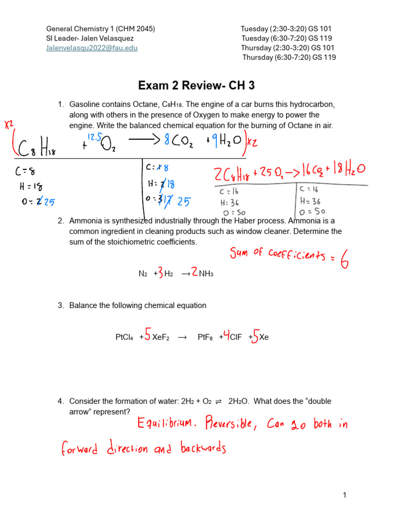 Exam 2 Review Worksheet | PDF | Acid | Redox