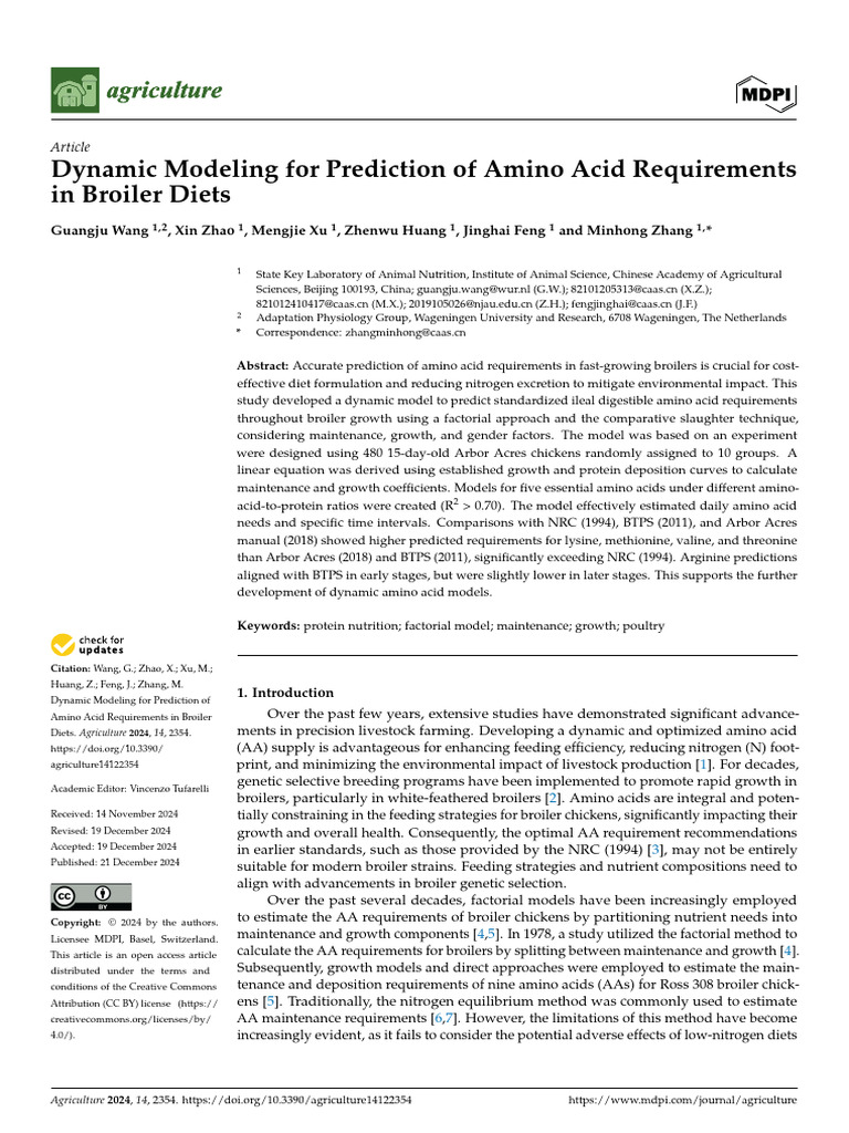 Dynamic Modeling For Prediction of Broiler AA Requirements | PDF ...