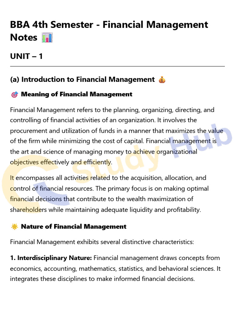 Financial Management Notes for BBA Students | PDF | Present Value | Net ...