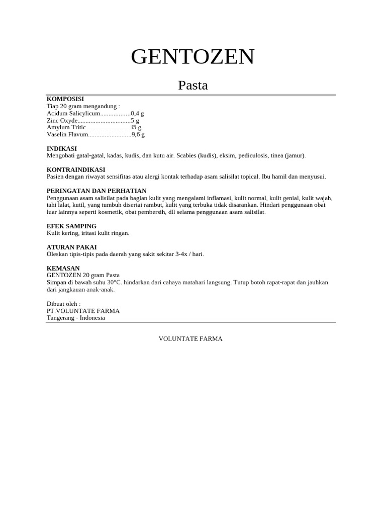 Brosur Obat Gentozen | PDF
