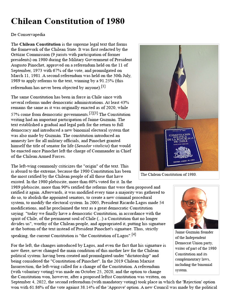 Chilean Constitution of 1980 Overview | PDF | Governance | Justice