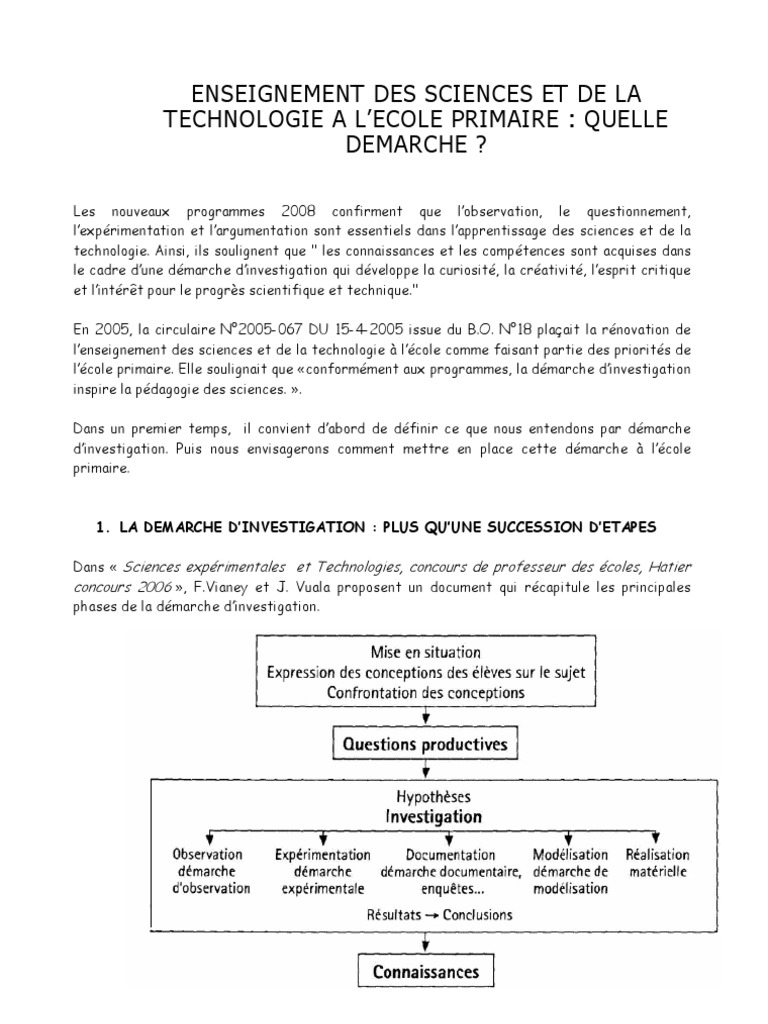 Démarche d'investigation en sciences primaires | PDF | Pédagogie | Science