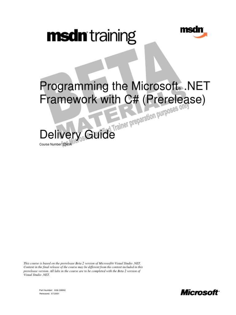 2349 Programming The Microsoft Net Framework With C Prerel Pdf