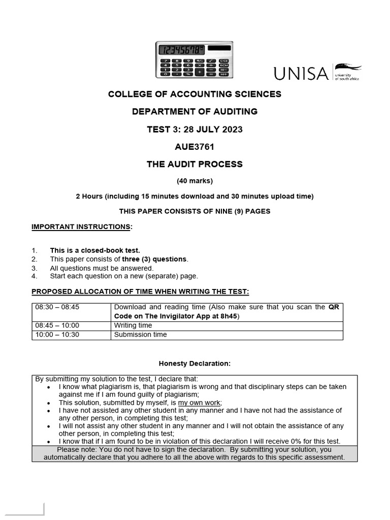 AUE3761 - 2023 - Test 3 - TQP - Final - 251015 - 185456 | PDF | Credit Card