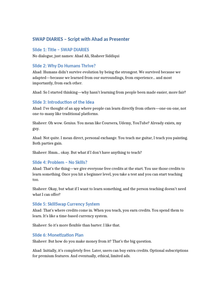 SWAP DIARIES Script Ahad Presenter | PDF | Economies | Business