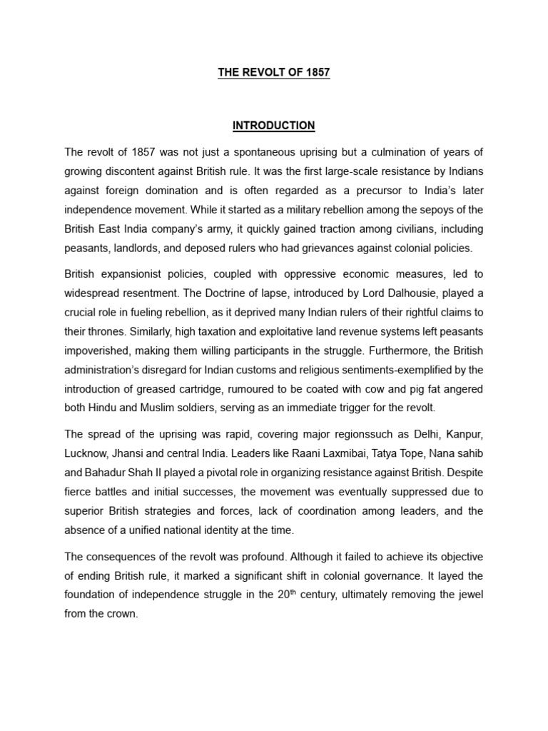 Causes and Impact of the 1857 Revolt | PDF | Indian Rebellion Of 1857 ...