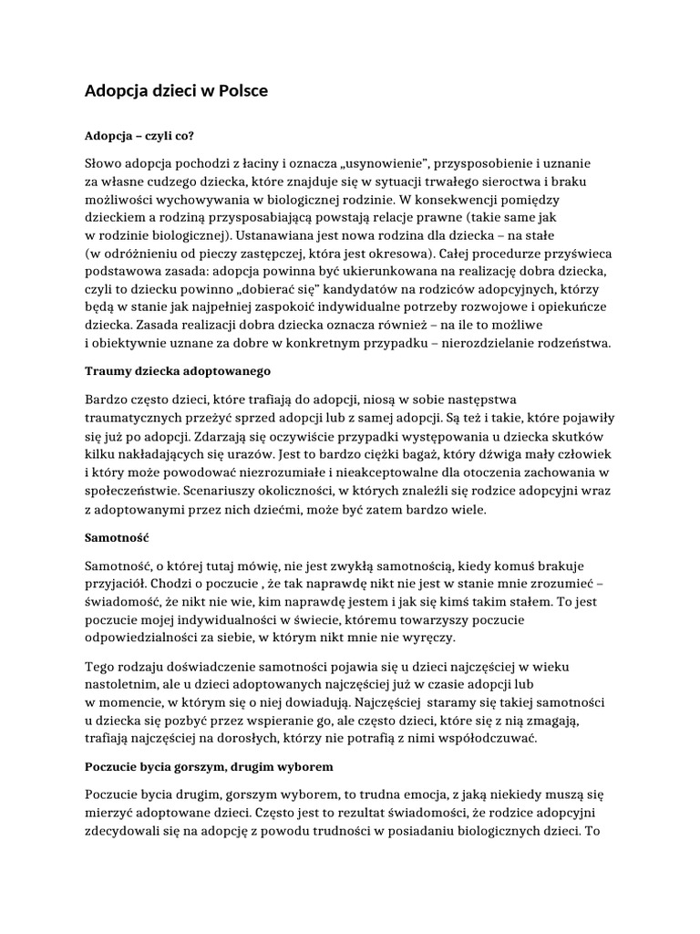 Adopcja Dzieci W Polsce | PDF