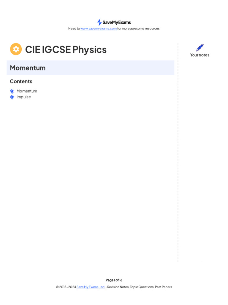 IGCSE Physics: Momentum and Impulse | PDF | Momentum | Force