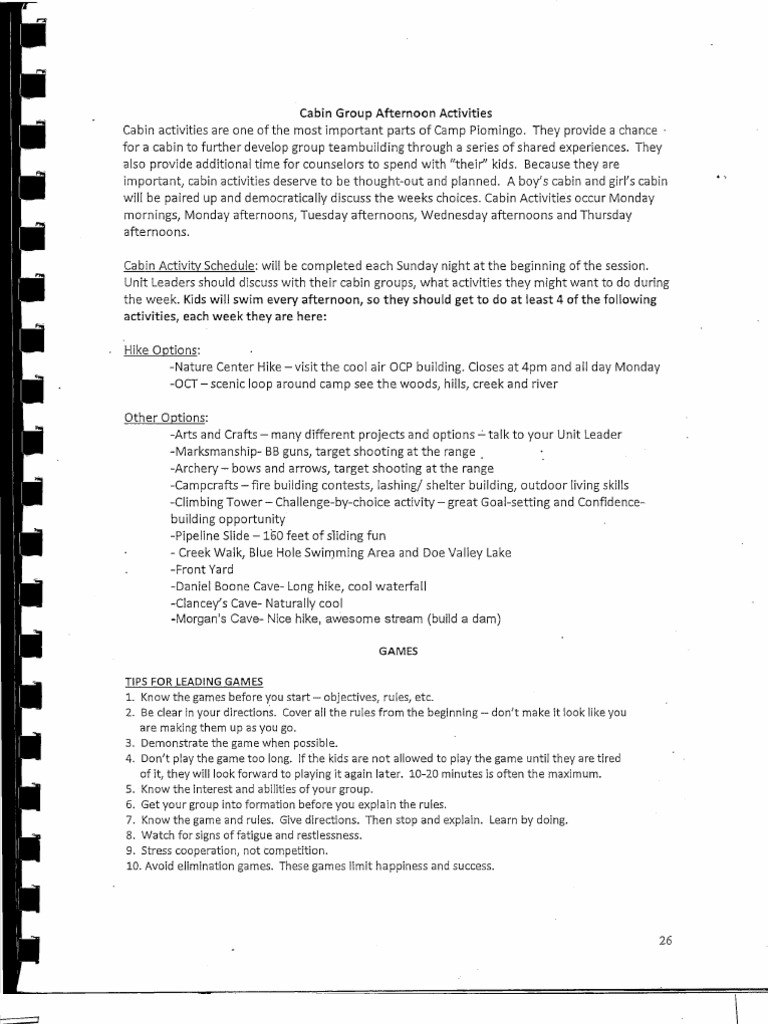 Summer Camp Activities (From New YMCA Day Camp Manual and Piomingo ...