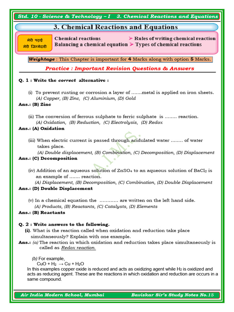 Chemical Reactions & Equations Guide | PDF | Chemical Reactions | Redox