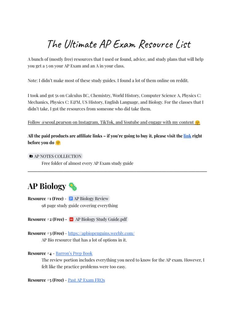 Essential AP Exam Study Resources | PDF | Advanced Placement ...
