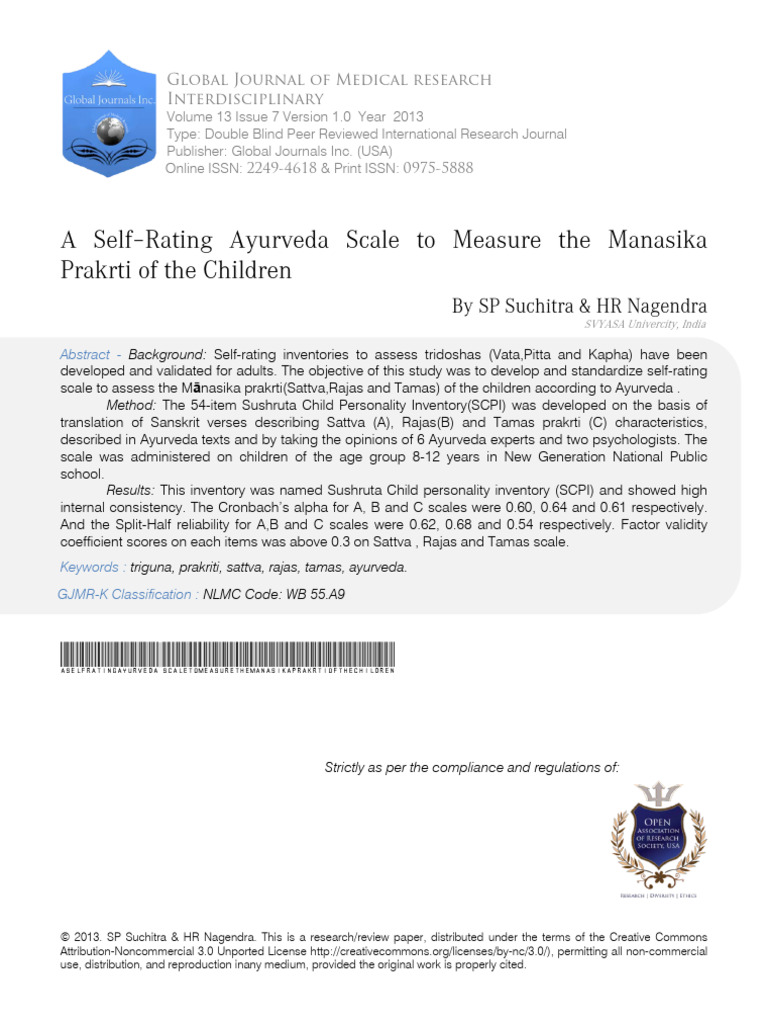 Ayurveda Scale for Children's Personality | PDF | Validity (Statistics ...