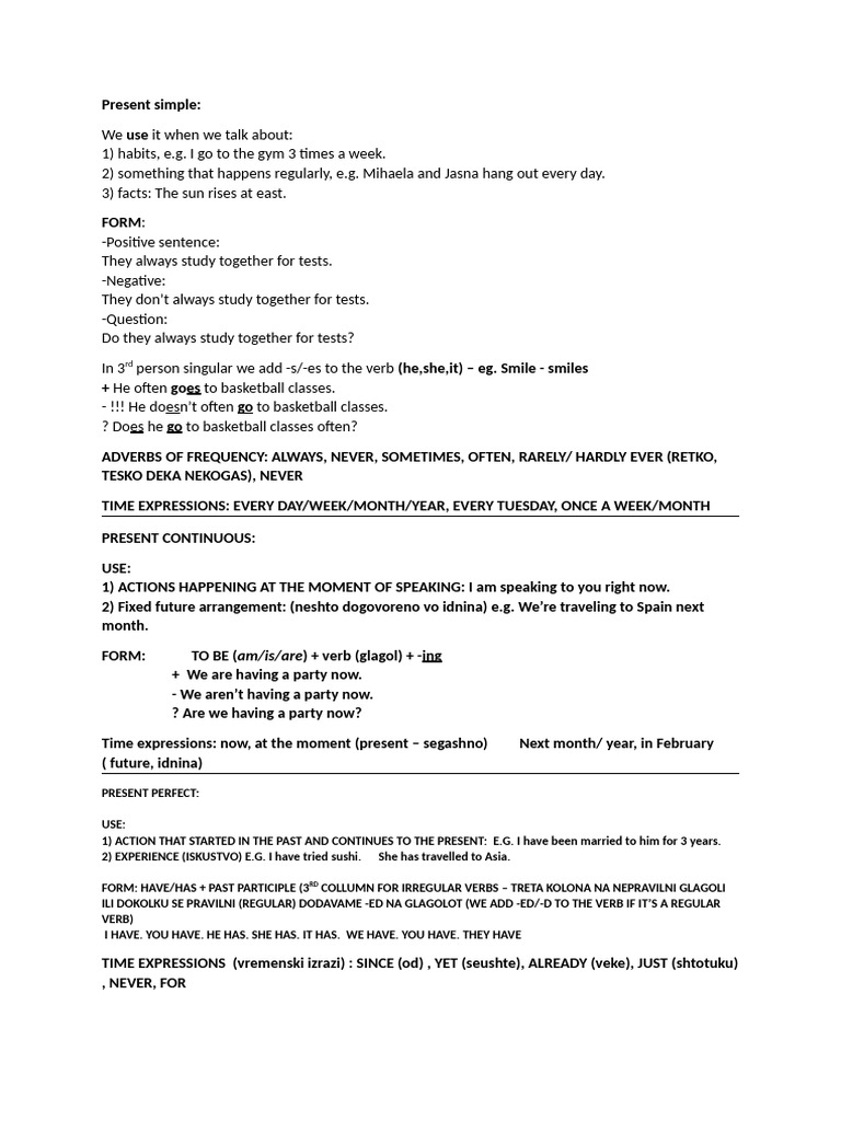 Present Simple, Continuous, and Perfect | PDF
