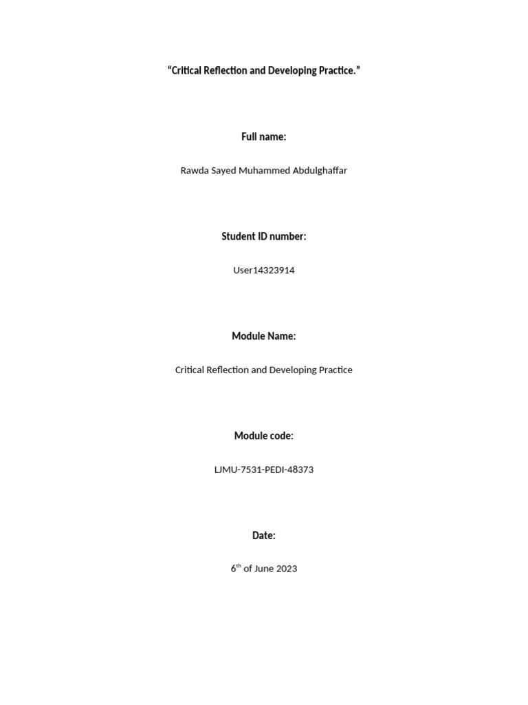 Critical Reflection and Developing Practice | PDF | Learning ...