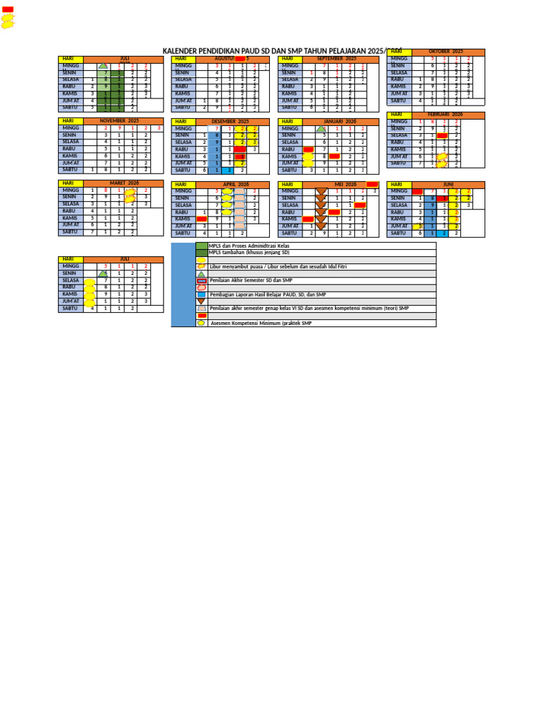 Kalender Pendidikan PAUD SD SMP 2025/2026 | PDF